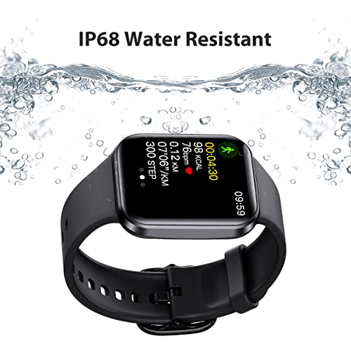 WalkerFit A1 Smart Watch, Reloj Inteligente, Fitness Tracker with Heart Rate/Blood Pressure SpO2 Monitor,1.7" Touch, IP68 Waterproof Reloj Compatible with iOS,Android smartwatch for Woman Man, Black