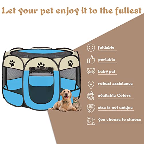 C&AHOME Dog Playpen Portable Foldable Pet Playpen with Free Carrying Case Free Travel Bowl and Free Lawn Pin, Dog Playpen Indoor Outdoor Travel Camping Use (Medium, Blue) UFPPOPFML