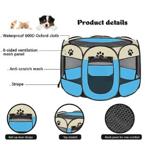 C&AHOME Dog Playpen Portable Foldable Pet Playpen with Free Carrying Case Free Travel Bowl and Free Lawn Pin, Dog Playpen Indoor Outdoor Travel Camping Use (Medium, Blue) UFPPOPFML