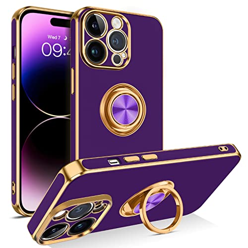 BENTOBEN iPhone 14 Pro Case, Slim Fit 360° Ring Holder Shockproof Kickstand Magnetic Car Mount Supported Non-Slip Protective Non-Slip Women Girls Men Boys Cover for iPhone 14 Pro 6.1 Inch, Deep Purple