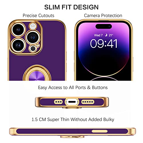 BENTOBEN iPhone 14 Pro Case, Slim Fit 360° Ring Holder Shockproof Kickstand Magnetic Car Mount Supported Non-Slip Protective Non-Slip Women Girls Men Boys Cover for iPhone 14 Pro 6.1 Inch, Deep Purple