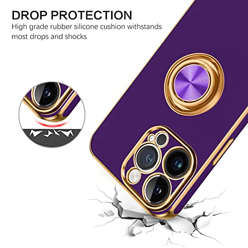 BENTOBEN iPhone 14 Pro Case, Slim Fit 360° Ring Holder Shockproof Kickstand Magnetic Car Mount Supported Non-Slip Protective Non-Slip Women Girls Men Boys Cover for iPhone 14 Pro 6.1 Inch, Deep Purple