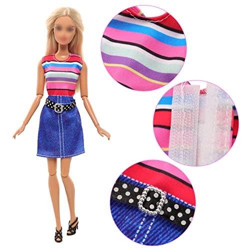 BARWA 18 Pack Doll Clothes and Accessories Including 4 Fashion Dresses 4 Sets Casual Outfits Tops and Trousers, Shorts 10 Bag Crown Necklace for 11.5 inch Girl Dolls…