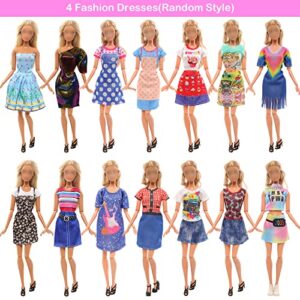 BARWA 18 Pack Doll Clothes and Accessories Including 4 Fashion Dresses 4 Sets Casual Outfits Tops and Trousers, Shorts 10 Bag Crown Necklace for 11.5 inch Girl Dolls…