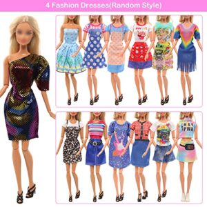 BARWA 18 Pack Doll Clothes and Accessories Including 4 Fashion Dresses 4 Sets Casual Outfits Tops and Trousers, Shorts 10 Bag Crown Necklace for 11.5 inch Girl Dolls…