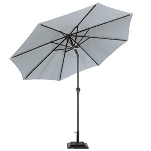 uHousDeco 9ft Solar LED Beach Patio Umbrella with Automatic Tilt System and Crank Operation, 8 Ribs Anthracite