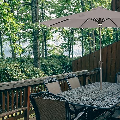 uHousDeco 9ft Solar LED Beach Patio Umbrella with Automatic Tilt System and Crank Operation, 8 Ribs Anthracite