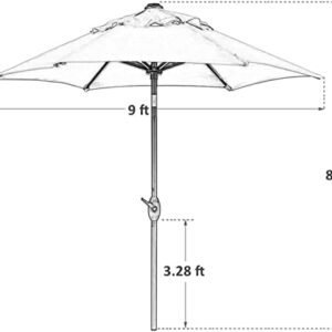 uHousDeco 9ft Solar LED Beach Patio Umbrella with Automatic Tilt System and Crank Operation, 8 Ribs Anthracite