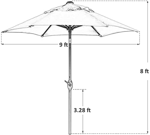 uHousDeco 9ft Solar LED Beach Patio Umbrella with Automatic Tilt System and Crank Operation, 8 Ribs Anthracite