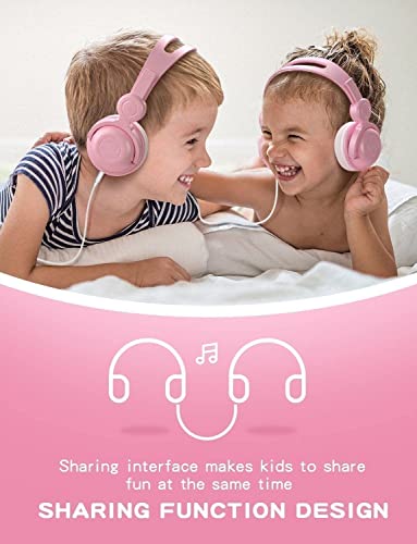 Kids Headphones, Wired On-Ear Child Headset with Mic, HD Sound Sharing Function and 85dB Volume Limited Hearing Protection for Phone Tablet PC