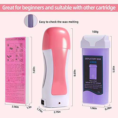 Tobcharm Roll On Wax Kit With Portable Warmer, Roller With 100g Soft Cartridge, 50 Strips. Professional Machine For Hair Removal. At Home Waxing Women And Man Both.