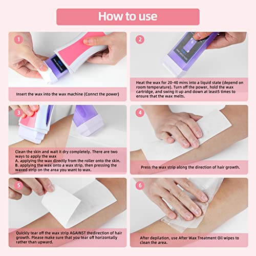 Tobcharm Roll On Wax Kit With Portable Warmer, Roller With 100g Soft Cartridge, 50 Strips. Professional Machine For Hair Removal. At Home Waxing Women And Man Both.