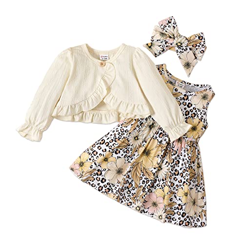 PATPAT Baby Girls Leopard Dress and Cardigan Sets 2 PCS Toddler Girl Floral Sleeveless Dress and Long Sleeve Cardigan Set 3-6 Months