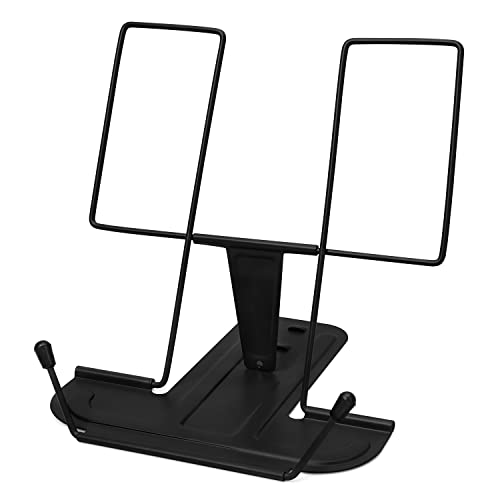 Metal Book Stand for Reading, Adjustable Book Holder Recipe Holder Potable Book Stand for Recipe Music Book Documents (Black)