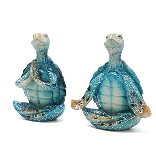 Hodao Set of 2 Sea Turtle Yoga Figurines Decorations Summer Meditating Sea Turtle Decor Spring Garden Turtle Crafts Sea Turtle for Home Office Decorations