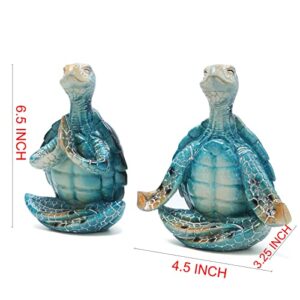 Hodao Set of 2 Sea Turtle Yoga Figurines Decorations Summer Meditating Sea Turtle Decor Spring Garden Turtle Crafts Sea Turtle for Home Office Decorations