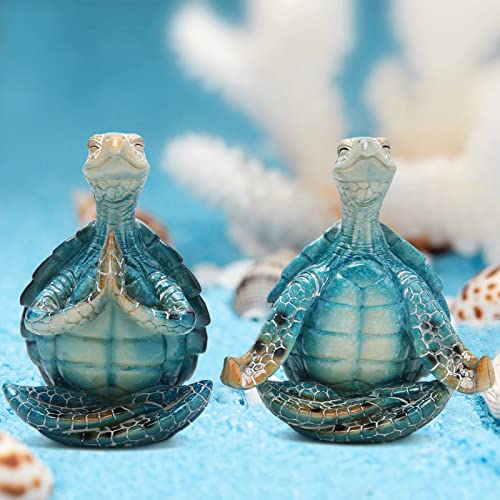 Hodao Set of 2 Sea Turtle Yoga Figurines Decorations Summer Meditating Sea Turtle Decor Spring Garden Turtle Crafts Sea Turtle for Home Office Decorations