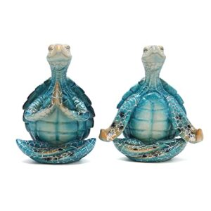 Hodao Set of 2 Sea Turtle Yoga Figurines Decorations Summer Meditating Sea Turtle Decor Spring Garden Turtle Crafts Sea Turtle for Home Office Decorations