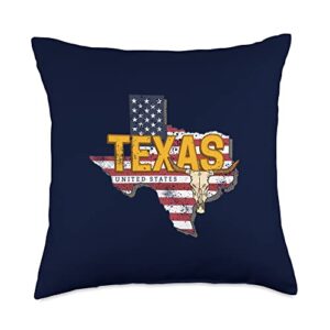 texas state united states retro map vintage usa souvenir throw pillow, 18x18, multicolor