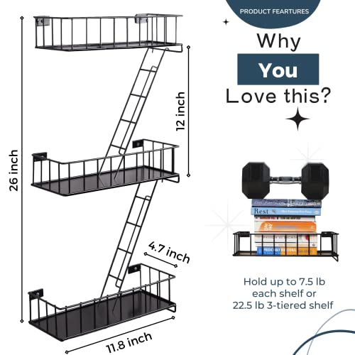 KOTIJOKI Fire Escape Wall Shelf - New York Metal Decorative Shelf with Screwdriver & Screws, Rustic Wall Shelves for Bedroom, Home Décor, Action Figure Display (3-Tier Black Floating Shelves)