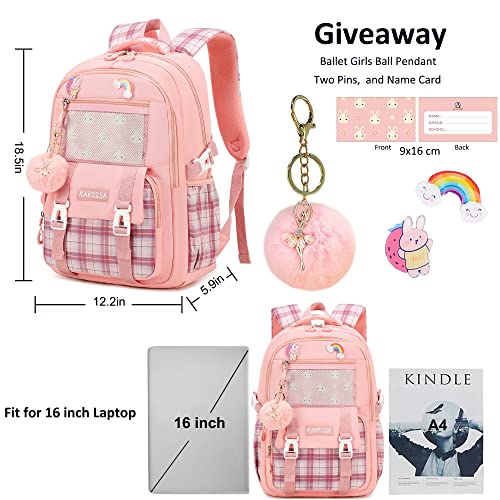 AO ALI VICTORY Girls Backpack 15.6 Inch Laptop School Bag Cute Kids Elementary College Backpacks Large Bookbags for Teen Girl Women Students Anti Theft Travel Daypack- Pink