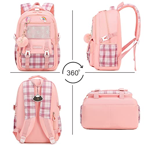 AO ALI VICTORY Girls Backpack 15.6 Inch Laptop School Bag Cute Kids Elementary College Backpacks Large Bookbags for Teen Girl Women Students Anti Theft Travel Daypack- Pink