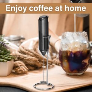 YSSOA Electric Milk Frother Handheld with Stainless Steel Stand Battery Operated Whisk Drink Mixer for Coffee, Frappe, Latte, Matcha, Hot Chocolate, Black (1 Pack, Black2)