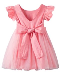 lyxiof toddler baby girl tutu tulle dress cotton linen ruffle back bowknot princess party dresses pink 90cm