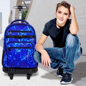 Rolling Backpack for Boys, 21 Inch Roller Wheeled Elementary Backpacks for Students School, Water Resistant Teens Bookbag Sets with Wheels - Blue