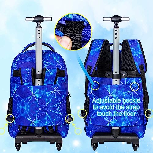 Rolling Backpack for Boys, 21 Inch Roller Wheeled Elementary Backpacks for Students School, Water Resistant Teens Bookbag Sets with Wheels - Blue