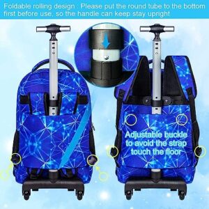 Rolling Backpack for Boys, 21 Inch Roller Wheeled Elementary Backpacks for Students School, Water Resistant Teens Bookbag Sets with Wheels - Blue