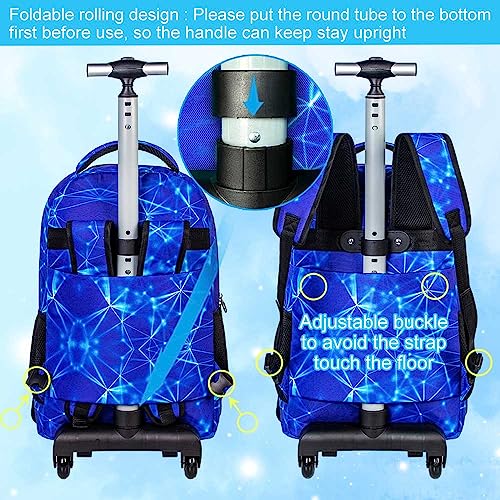 Rolling Backpack for Boys, 21 Inch Roller Wheeled Elementary Backpacks for Students School, Water Resistant Teens Bookbag Sets with Wheels - Blue