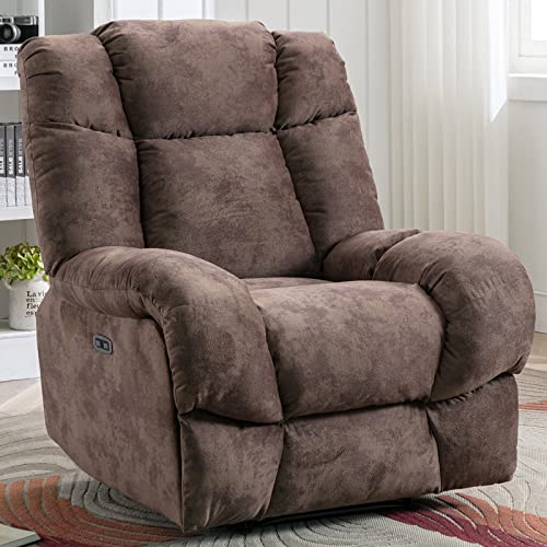 INZOY Electric Power Recliner Chairs with USB Charge Port, Electric Reclining Recliner with Upholstered Seat, Overstuffed Reclining Sofa Recliner for Living Room Bedroom (Brown)