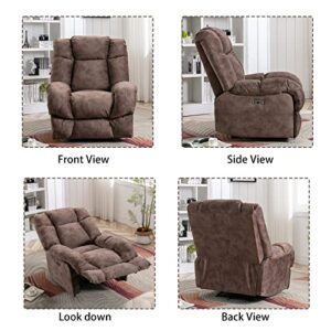 INZOY Electric Power Recliner Chairs with USB Charge Port, Electric Reclining Recliner with Upholstered Seat, Overstuffed Reclining Sofa Recliner for Living Room Bedroom (Brown)