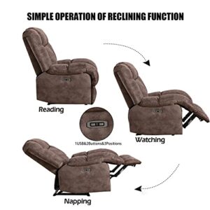 INZOY Electric Power Recliner Chairs with USB Charge Port, Electric Reclining Recliner with Upholstered Seat, Overstuffed Reclining Sofa Recliner for Living Room Bedroom (Brown)