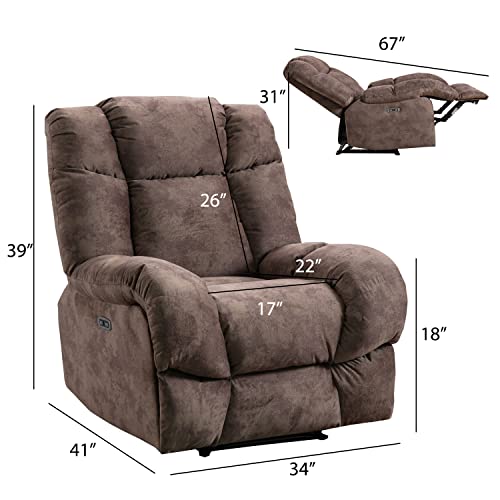 INZOY Electric Power Recliner Chairs with USB Charge Port, Electric Reclining Recliner with Upholstered Seat, Overstuffed Reclining Sofa Recliner for Living Room Bedroom (Brown)