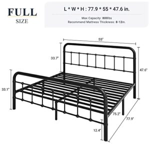 Allewie Full Size Metal Platform Bed Frame with Victorian Style Wrought Iron-Art Headboard/Footboard, No Box Spring Required，Black