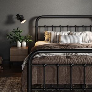 Allewie Full Size Metal Platform Bed Frame with Victorian Style Wrought Iron-Art Headboard/Footboard, No Box Spring Required，Black