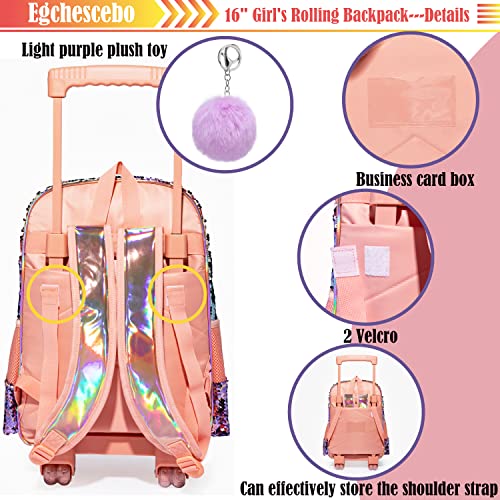 kids Rolling Kid Travel Toddler Duffle Bag Bow Tie Backpack for Girls Carry on Luggage Roller Computer Suitcase with Pencil Case and Lunch Box Wheels Wheeled Sequins Backpacks Girls Gradient Champagne