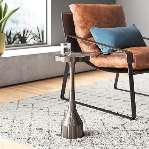 Howard Elliot Collection Round Martini Candlestick Side Drinks Resting Cocktails, Home Decor Pedestal End Table for Small Space & Living Room, Graphite (9"x9"x20")