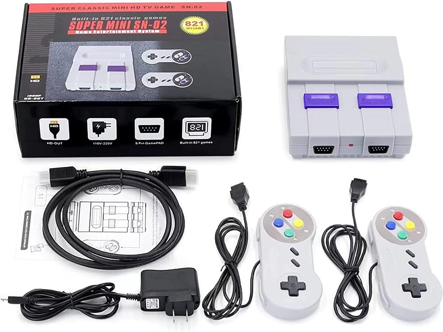 Super Retro Game Console Classic Mini HDMI System with Built in 821 Old School Video Games, Super Classic Edition System, Plug and Play