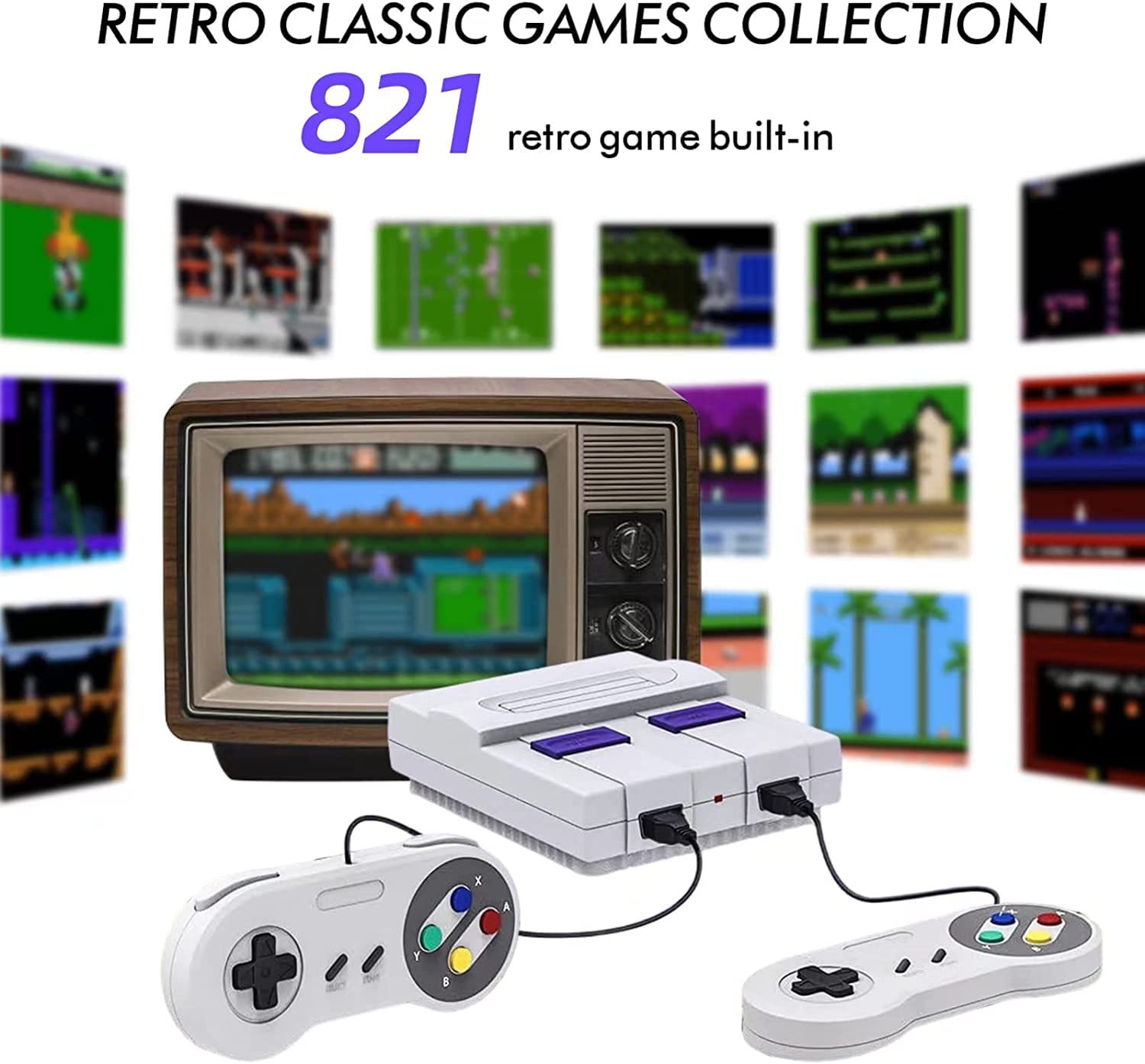 Super Retro Game Console Classic Mini HDMI System with Built in 821 Old School Video Games, Super Classic Edition System, Plug and Play