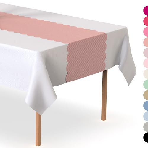 Swanoo Scallop Table Runner - Washable Polyester Fabric- Party Table Decoration- 2 Pack 14x104 inch - Coral