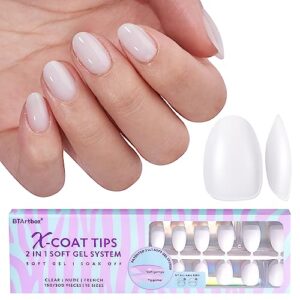 xs short almond oval gel nail tips - btartboxnails extra short soft gel nail tips, milky white press on nails, 2 in 1 neutral x-coat tips pre-applied tip primer, stronger adhesion fake nails short for nail extension