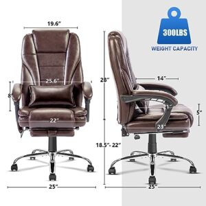 NOBLEMOOD Ergonomic Heated Massage Office Chair Tall and Big Computer Desk Chair Swivel Executive Chairs with Footrest and Lumbar Pillow (Brown)