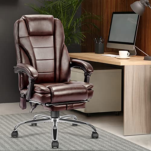 NOBLEMOOD Ergonomic Heated Massage Office Chair Tall and Big Computer Desk Chair Swivel Executive Chairs with Footrest and Lumbar Pillow (Brown)