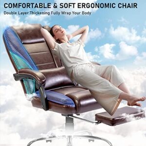 NOBLEMOOD Ergonomic Heated Massage Office Chair Tall and Big Computer Desk Chair Swivel Executive Chairs with Footrest and Lumbar Pillow (Brown)