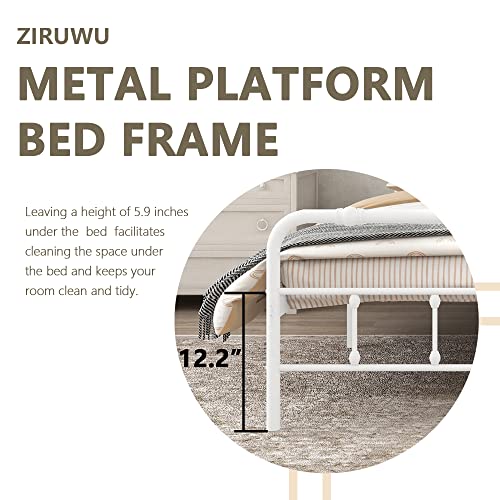 ZIRUWU Twin XL Metal Platform Bed Frame with Headboard Footboard Extra Strong Support No Box Spring Needed Noise Free Easy Assembly White