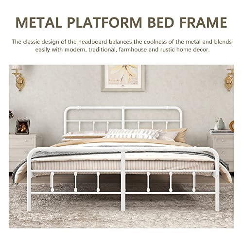 ZIRUWU Twin XL Metal Platform Bed Frame with Headboard Footboard Extra Strong Support No Box Spring Needed Noise Free Easy Assembly White