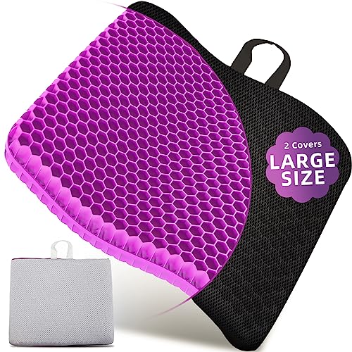 Super Large & Thick Gel Seat Cushion for Long Sitting, Office Chair Cushion for Car, Wheelchair, Desk, Stadium- Hip, Coccyx, Sciatica, Pressure Sores Tailbone Pain Relief Pad, Seat Cushion